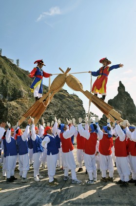 Men Perform Traditional Korean Chariot Game Editorial Stock Photo ...