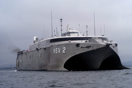 Us Catamaranshaped Naval Vessel Swift Cruises Editorial Stock Photo ...