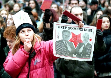Belgrade Yugoslavia Female Student Brandishes Opposition Editorial ...