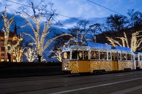 Tram Decorated Christmas Lights Runs During Editorial Stock Photo ...