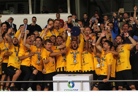 Aeks Players Celebrate Trophy After Greek Editorial Stock Photo - Stock ...