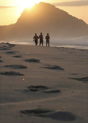 Men Run Along Famous Copacabana Beach Editorial Stock Photo - Stock ...