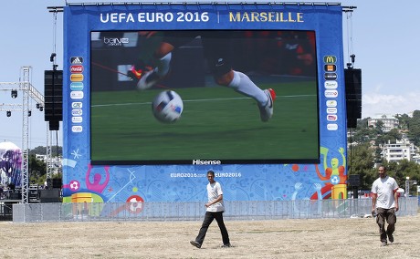 Workers Walk Front Giant Screen Uefa Editorial Stock Photo - Stock ...