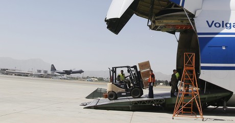 Afghan Military Personnel Driving Forklift Unloads Editorial Stock ...