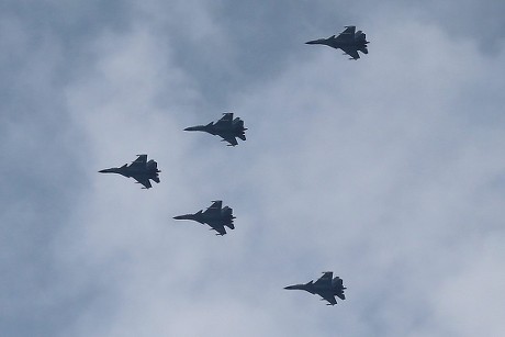 Chinese Military Planes Fly Formation During Editorial Stock Photo ...