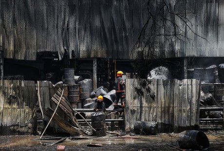 Firefighters Spray Water Cool Down Burnt Editorial Stock Photo - Stock ...