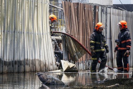 Firefighters Exit Through Opening Hoarding Eco Editorial Stock Photo ...