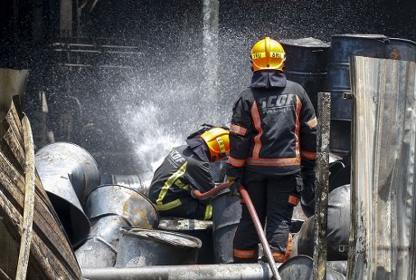 Firefighters Spray Water Cool Down Burnt Editorial Stock Photo - Stock ...