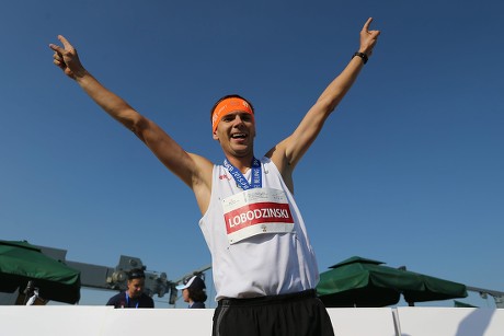 Polish Runner Piotr Lobodzinski Celebrates After Editorial Stock Photo ...
