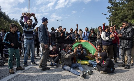 Refugees Migrants Blocking Highway Border Crossing Editorial Stock ...