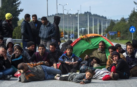 Refugees Migrants Blocking Highway Border Crossing Editorial Stock ...