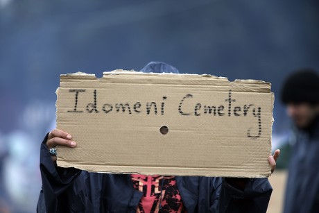 Child Holds Placard Reading Idomeni Cemetery Editorial Stock Photo ...