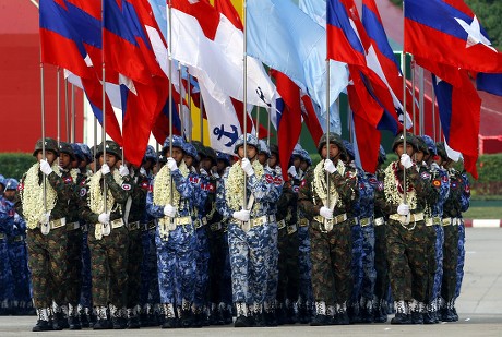 Myanmar Military Soldiers March During Parade Editorial Stock Photo ...