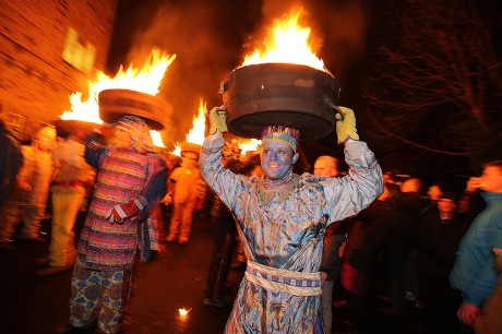 Participants Carrying Burning Barrels Tar On Editorial Stock Photo ...