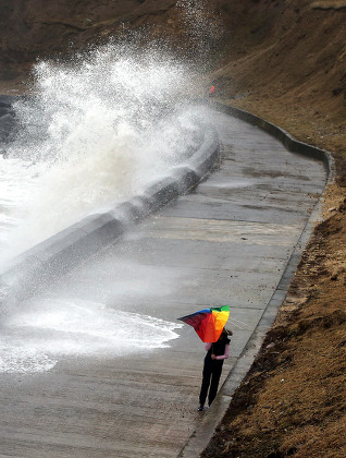 Woman Struggles Walk Along Seafront Storm Editorial Stock Photo - Stock ...
