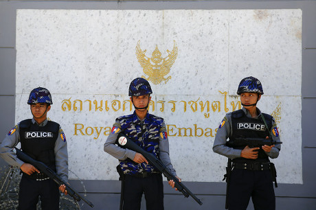 Armed Police Officers Stand Guard Myanmar Editorial Stock Photo - Stock ...