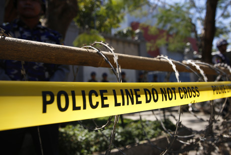 Police Line Barricades Block Area Front Editorial Stock Photo - Stock ...