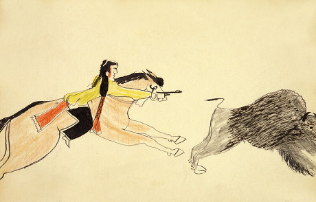 Indian Hunting Buffalo Drawing By Galloping Editorial Stock Photo ...