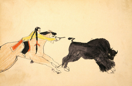 Indian Shooting Buffalo Drawing By Galloping Editorial Stock Photo ...
