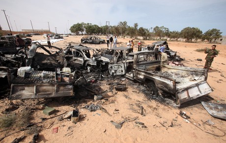 Libyan Men Inspect Charred Vehicles Alleged Editorial Stock Photo ...