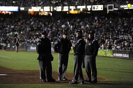 Baseball Umpires Gather Around Home Plate Editorial Stock Photo - Stock ...
