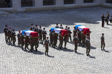 French Soldiers Carry Three Coffins During Editorial Stock Photo ...