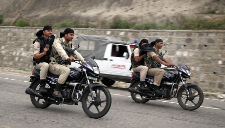 Indian Paramilitary Soldiers On Motorcycles Patrol Editorial Stock ...