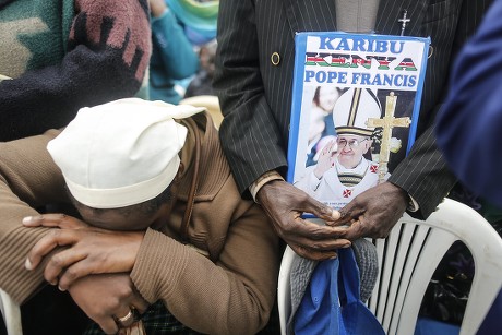 Faithfuls Pray Placard Bearing Image Pope Editorial Stock Photo - Stock ...