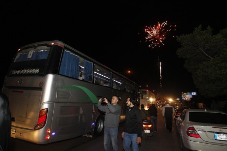 Lebanese Supporters Hezbollah Welcome Convoy Buses Editorial Stock ...