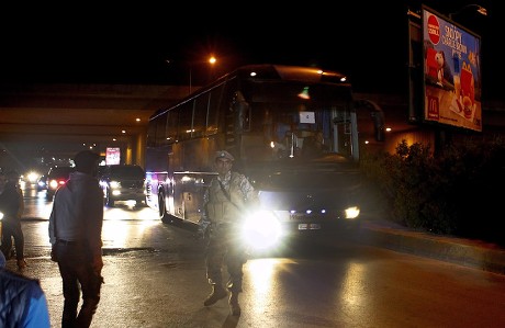 Lebanese Soldier Stands Guard Convoy Buses Editorial Stock Photo ...