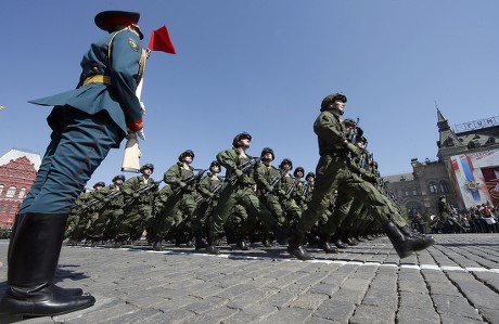 Russian Soldiers Smile While Marching During Editorial Stock Photo ...