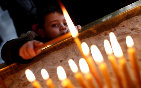 Greek Orthodox Boy Lights Candle St Editorial Stock Photo - Stock Image ...