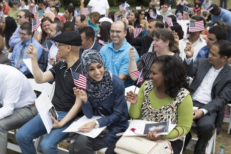 Citizenship Candidates Waves Flags Naturalization Ceremony Editorial ...