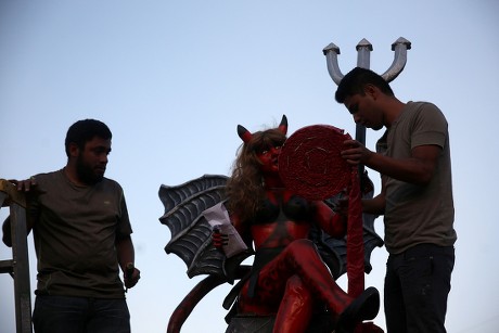 Two Men Prepare Demonshaped Effigy Be Editorial Stock Photo - Stock ...