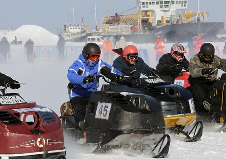 Participants Snowmobile Race Compete During Burandei Editorial Stock ...