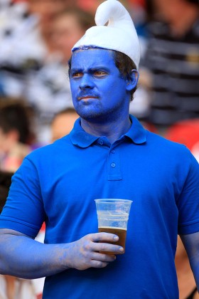 St Helens Fan Dressed Smurf Drinking Editorial Stock Photo - Stock ...