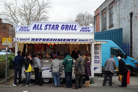 Football Fans Queue Burger Van Outside Editorial Stock Photo - Stock ...