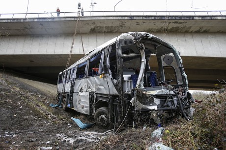 Wreckage Bus Lies Under Bridge After Editorial Stock Photo - Stock ...