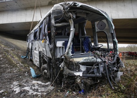 Wreckage Bus Lies Under Bridge After Editorial Stock Photo - Stock ...