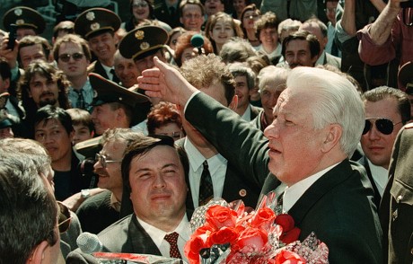 Russian President Boris Yeltsin Waves His Editorial Stock Photo - Stock ...