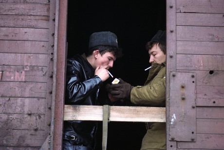 Russian Soldiers Light Cigarettes Train Carriage Editorial Stock Photo ...