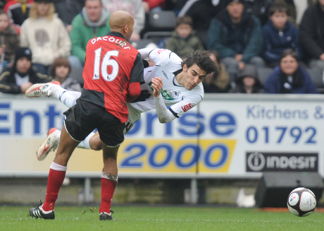Jordi Gomez Swansea City Acrobatically Evades Editorial Stock Photo ...