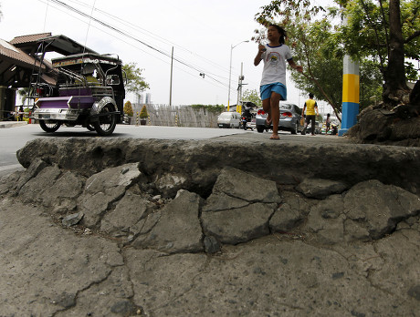 Filipino Walks Past Damaged Pedestrian Lane Editorial Stock Photo ...