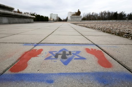 Sign Consisting Black Swastika Red Footprints Editorial Stock Photo ...