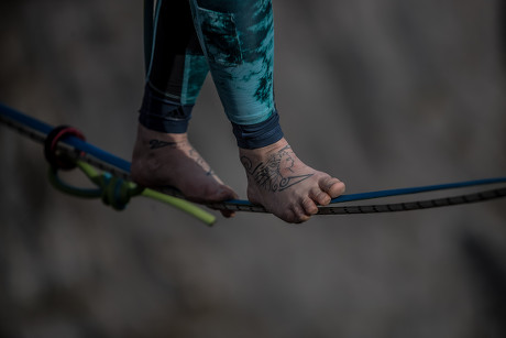 Participant Balances On Slackline Over Former Editorial Stock Photo ...