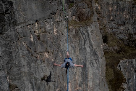 Participant Balances On Slackline Over Former Editorial Stock Photo ...