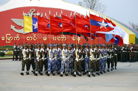 Myanmar Military Soldiers March During Parade Editorial Stock Photo ...