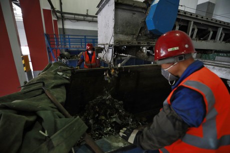 Chinese Workers Work Beside Garbage Containers Editorial Stock Photo ...
