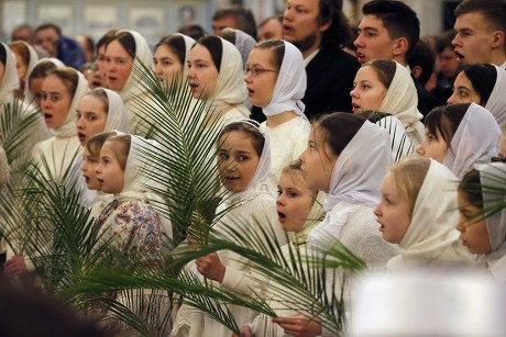 Russian Orthodox Women Children Kneel During Editorial Stock Photo ...