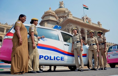 Indian Policewomen Stand Next Pink Patrolling Editorial Stock Photo ...